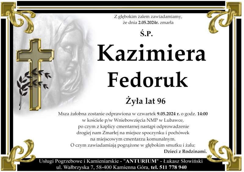 ŚP Kazimiera Fedoruk - nekrolog